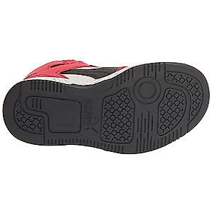 PUMA Rebound Layup Mid Sneaker, Scratch White Black-for All Time Red, 5 US Unisex Big Kid