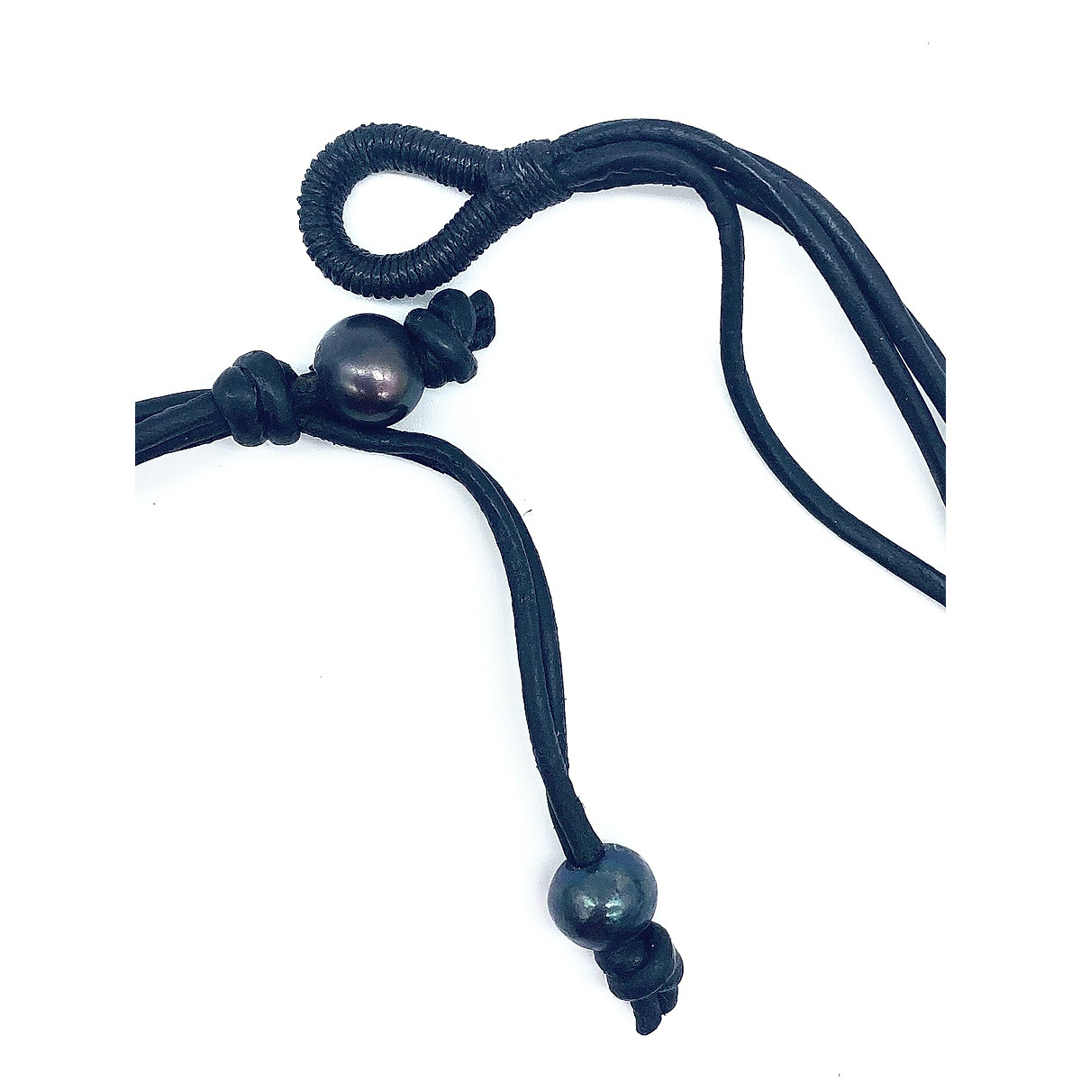 Peacock Black Pearl Bib on Black Leather Cord