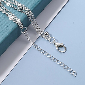 Yheakne Boho Layered Opal Moonstone Necklace Choker Silver Carved Bar Necklace Tube Necklace Vintage Multi Layer Necklace Chain Jewelry for Women