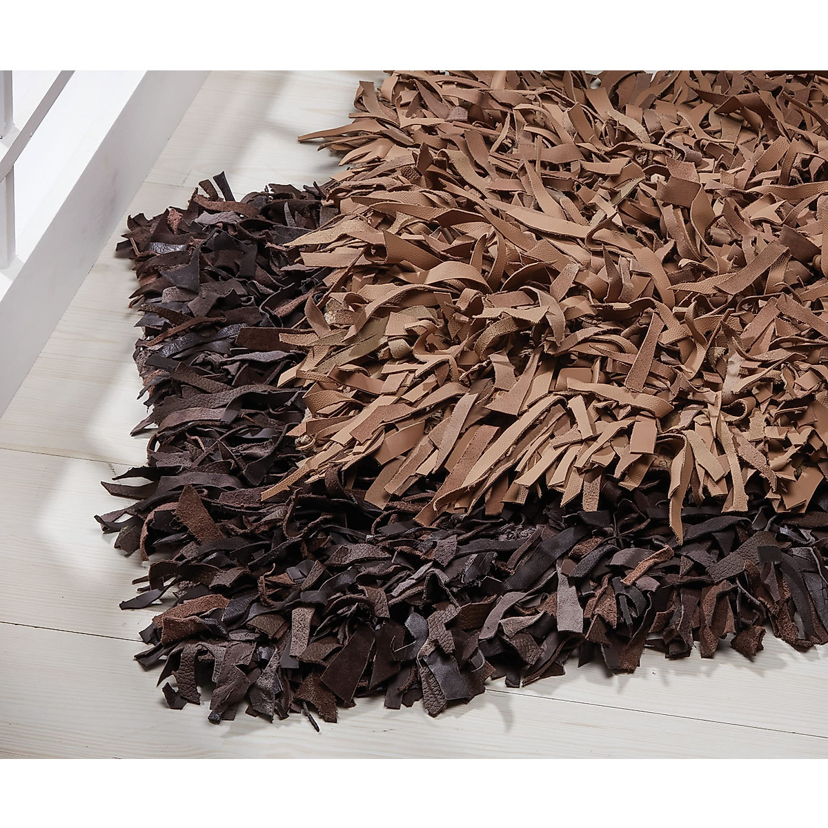 HF by LT Handwoven Leather Shag Rug - 23" x 35", Pecan Brown, Durable and Stylish Modern Leather Accent Rug for Entryway, Living Room, or Bedroom Decor