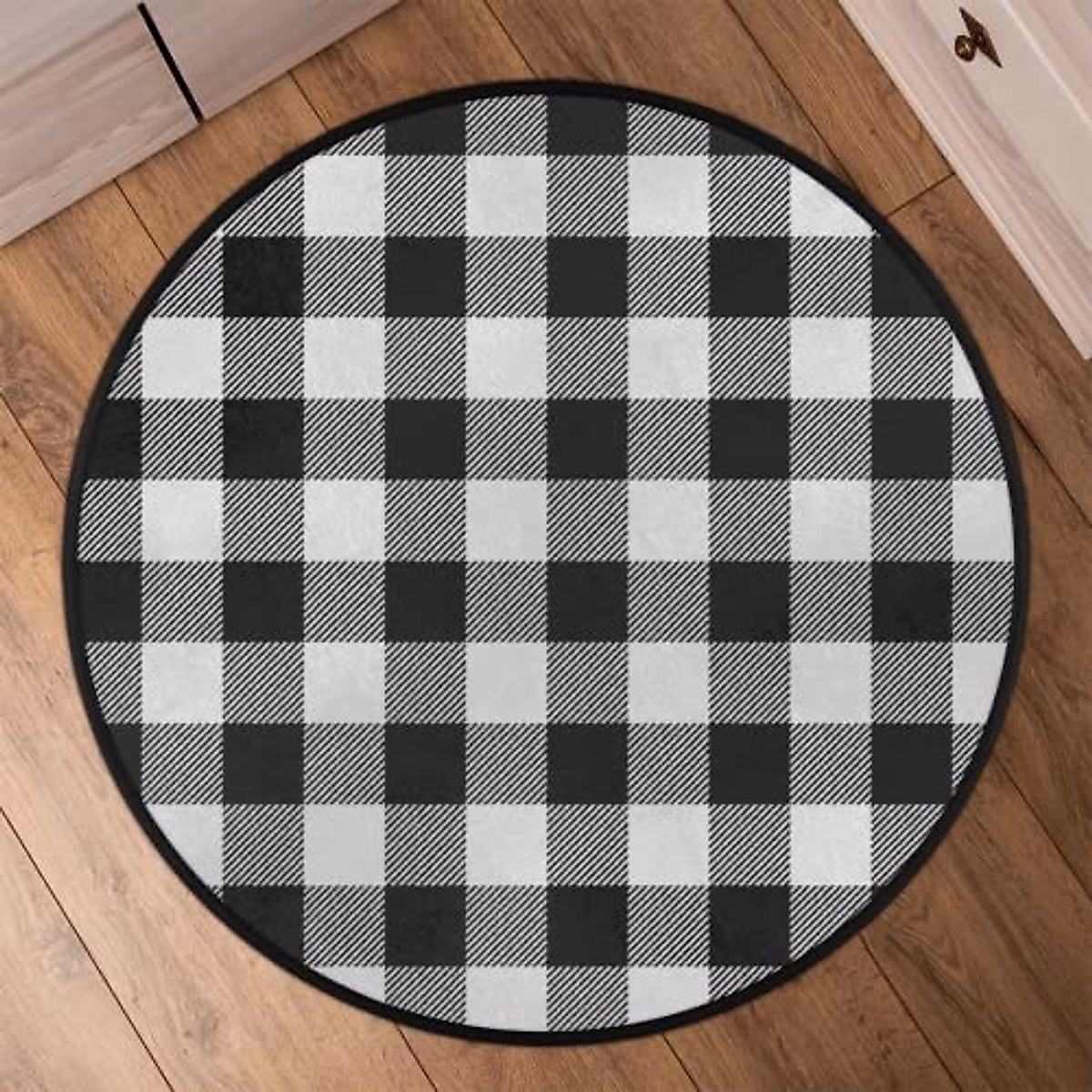 Buffalo Plaid Round Area Rug,Black and White Buffalo Check Large Circle Rugs Non Slip Round Floor Mat Soft Washable Carpet for Living Room Bedroom Indoor Outdoor, 3 ft