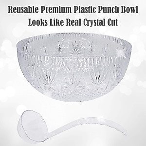 Upper Midland Products Crystal Cut Plastic Punch Bowl With Ladle 3 Gallon Large Bowls For Parties