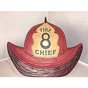 Fire Chief Birdhouse/Indoor or Outdoor/Home Decor/Home&Living/Housewarming/Fireman/Fire Chief/Red/Fireman Hat/Rustic/Primitive/Country Style Living/Made in USA/All Seasons/9"x11 1/2"x3 1/2"