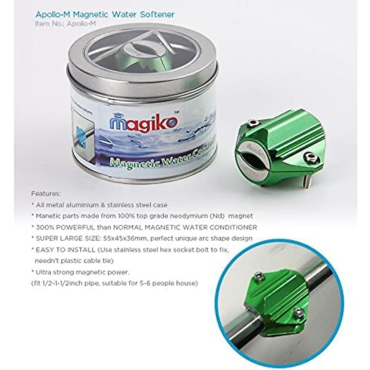 Magnetic Water Softener And Descaler-Small Pipe Model-Great for Apt, Mobile Homes, RV's, Small Homes-Simple 2 Minute Install