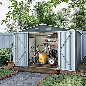 Goohome 10ftx8ft Storage Sheds, Metal Outside Garden Storage Shed w/Lockable Door, Roof Design Sheds & Outdoor Storage, Stable Spacious House Garden Utility Tool Storage Shed for Backyard, Bike Shed