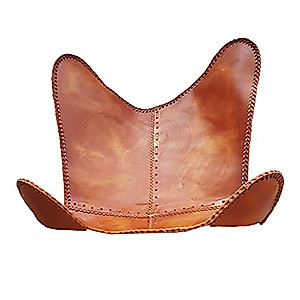 Classy Handmade Leather Living Room Chairs-Butterfly Chair Tan Side Hand Stitch Leather Butterfly Chair-Handmade with Powder Coated Folding Iron Frame (Cover with Folding Frame)