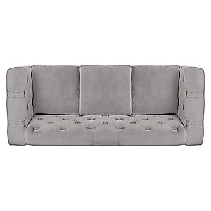 AVZEAR Large Sofa, Mid Century Modern 3 Seater Sofa 84'' Velvet Upholstered 3-Seater Living Room Sofa with Button and Copper Nail on Arms and Back for Living Room Bedroom Small Apartment Office, Grey