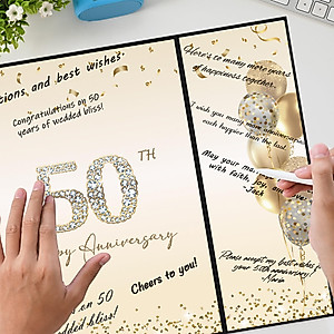 DARUNAXY Black Gold 50th Anniversary Party Decorations, Happy 50th Anniversary Alternative Signature Guest Book for Parents Cheers to 50 Years Gifts 50 Anniversary Signing Card Board Party Supplies