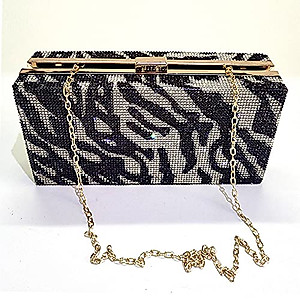 ZLM BAG US Leopard Print Clutch Purse for Women Diamond Crystal Evening Bag Metal Chain Party Cocktail Wedding Dinner Handbag