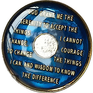 5 Year Midnight Blue AA Alcoholics Anonymous Medallion Chip Tri Plate Gold & Nickel Plated Serenity Prayer