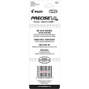 PILOT Precise V5 RT Deco Collection Refillable & Retractable Liquid Ink Rolling Ball Pens, Extra Fine Point (0.5mm) Black Ink, 2-Pack (41972)