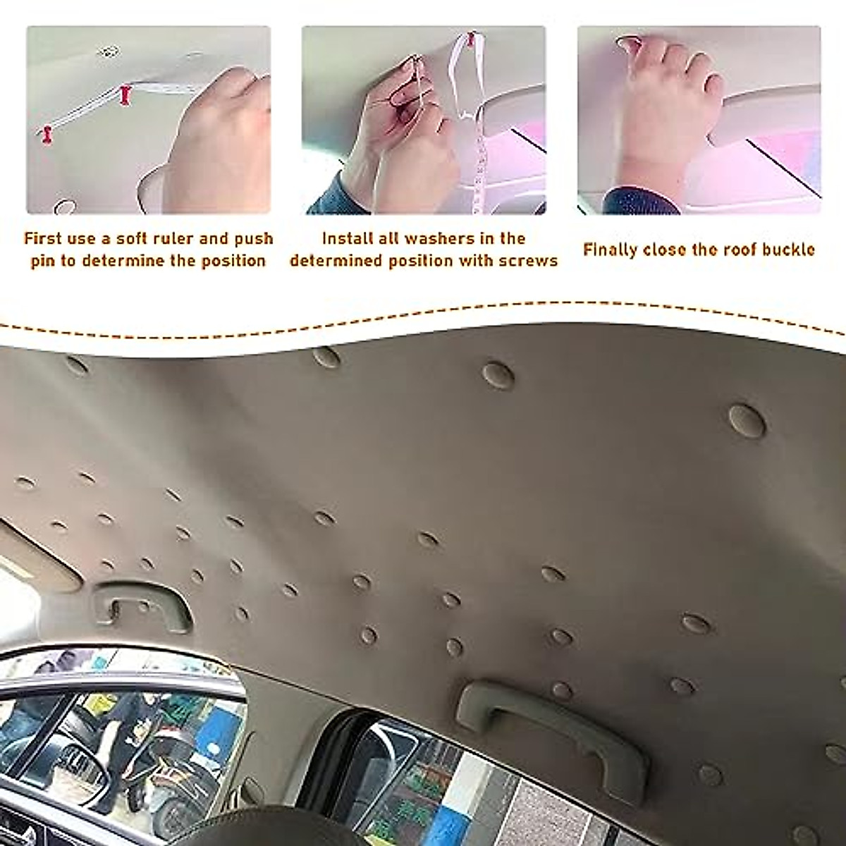 Kewucn 60 PCS Car Roof Headliner Repair Kit, Vehicle Roof Snap Rivets Retainer with Installation Tool, Auto Interior Ceiling Cloth Fixing Repair Button, Suitable for Most Cars (Beige Flannelette)