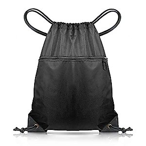 CHEPULA Drawstring Gym Bag, Large Sports Backpack String Swim Drawstring PE Bags for Women Men, Waterproof Travel Beach Bag (Black)