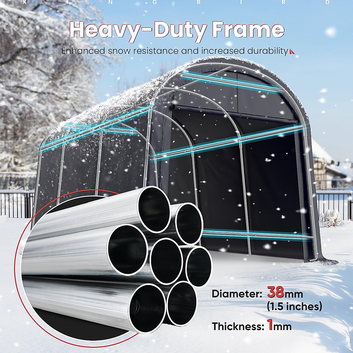 KING BIRD 10' x 15' Heavy Duty Round Style Carport Anti-Snow Car Port Garage Car Tent Car Canopy Outdoor Instant Garage with Reinforced Ground Bars