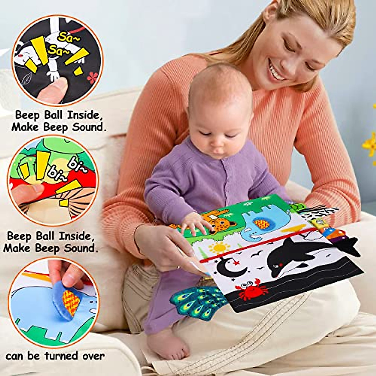 Baby Mirror Toys with Crinkle Cloth Book for Infants 0-3 Months Tummy Time Toys for Baby 3-6 Months High Contrast Newborn Sensory Toy for 0-6 7 9 Month Teething Toys for Babies 6-12 Month Shower Gifts