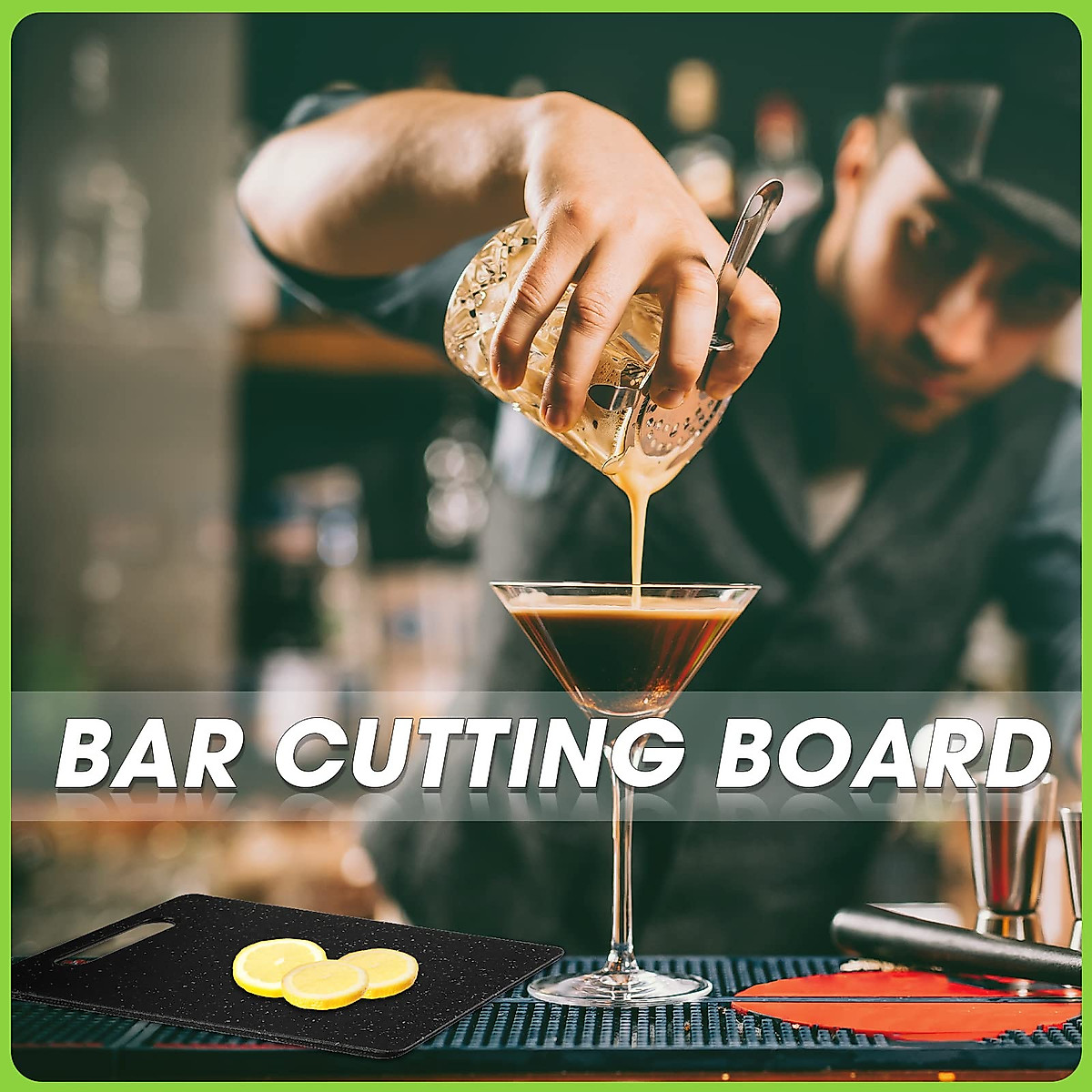 2 Pcs Small Cutting Board for Kitchen Mini Plastic Cutting Board Set Bar Dishwasher Safe Granite Color Cutting Board for Camping Food Fruits Prep Vegetables Easy Grip (Black, 6" x 10")