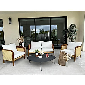 Nathan James Twila Bohemian Outdoor Loveseat, Rattan Patio Sofa with Solid Wood Frame, Light Acacia