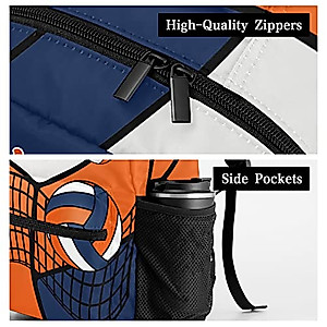 Zaaprint Custom Volleyball Orange Blue White Waterproof Backpack Bookbag with Name for Birthday Holiday Gift