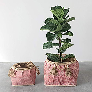 Creative Co-Op Hand-Woven Seagrass Handles, Coral Color, Set of 2 Basket, 2