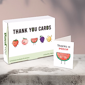 40 Funny Thank You Cards with Envelopes & Stickers, 4×6 in Cute Pun Cards Assorted Blank Greeting Cards, Boxed Bulk Note Cards for Friends Teachers Business Coworker Employee Appreciation