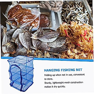 JOINPAYA Foldable Fish Cage Plants Foldable Basket Plants Outdoor Folding Fish Hanging Net Hanging Mesh Bag Fish Drying Rack Hanging Nylon Multi-Layer Net Vegetable Hanging Cage Blue