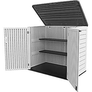 KINYING Larger Outdoor Storage Shed Weather Resistance, Horizontal Outdoor Storage Box Waterproof for Garden, Patios, Backyards, 48 Cu.ft Capacity for Bike, Garbage Cans, Lawn Mower, Garden Tools