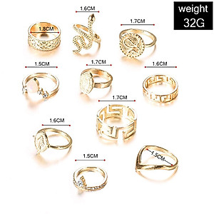 Nicute Gold Ring Set Rhinestone Finger Rings Vintage Knuckle Stackable Shiny Rings Accessories for Women (10PCS)