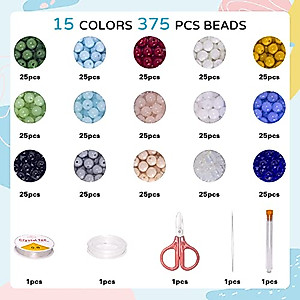 Mchruie Bracelet Making Kit, Crystal Beads for Bracelets Making - 375pc Glass Beads for Jewelry Making Adults 8mm Round Gemstone Beads DIY Bracelet Kit for Beginners