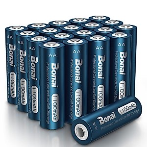 BONAI AA Rechargeable Batteries, High Capacity 1100mAh NiMH Battery for Outdoor Solar Lights 1.2V Pre Charged Double-A Batteries (AA 20 Pack)