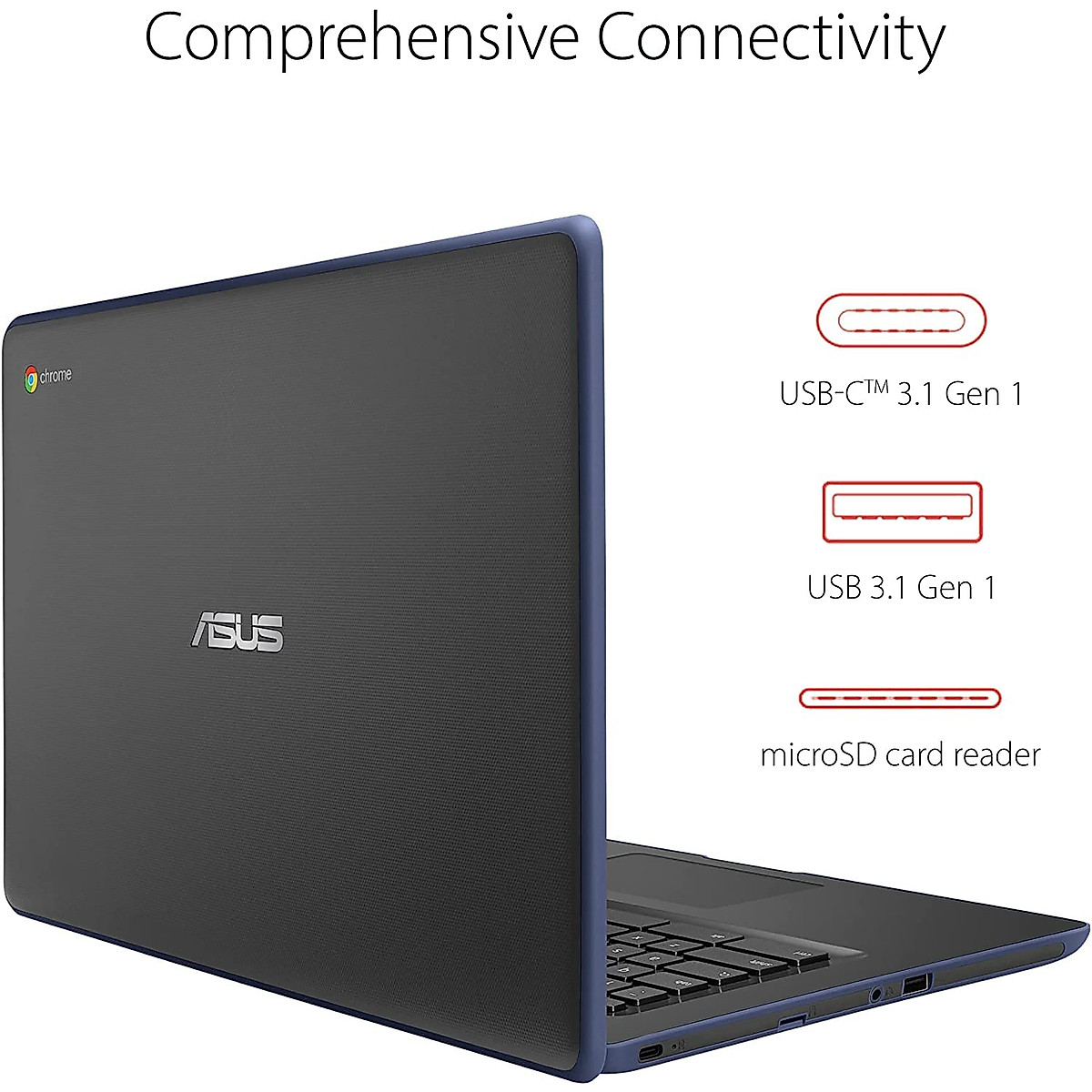 Asus 14'' Chromebook (Latest Model), Intel Celeron Dual Core Processor, 4GB RAM, 32GB eMMC Military-Grade Durability, Spill Resistant Keyboard, Long Battery Life, NLY MP, Chrome OS ‎Dark Blue
