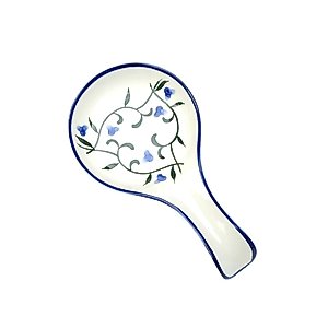 Cute Spoon Rest, Porcelain Spoon Rest for Kitchen Counter, Stove Top, Kitchen Spoon Rest, Utensil Rest for Spoon, Ladle, Spatula, Modern Farmhouse Kitchen Décor. (Dark Blue Flower)