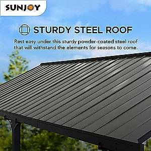 Sunjoy Carport 12 ft. x 20 ft. Outdoor Gazebo Heavy Duty Garage Car Shelter with Powder-Coated Steel Roof and Frame by AutoCove, Gray and Dark Gray