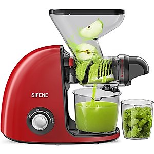 SiFENE Slow Masticating Cold Press Juicer Machines for Fruit & Vegetable, Juice Yield Maker Extractor with Dual Mouth, Quiet Motor & Anti-Clog System, Easy to Clean, Non-BPA, Red