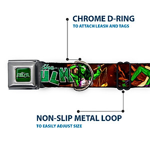 Dog Collar Seatbelt Buckle She Hulk Comic Book Cover Poses Rocks 15 to 26 Inches 1.0 Inch Wide, DC-WXM022-L