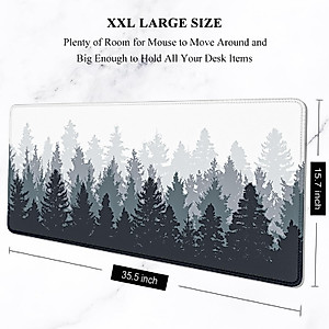 Auhoahsil Large Mouse Pad, Full Desk XXL Extended Gaming Mouse Pad 35" X 15", Waterproof Desk Mat with Stitched Edge, Non-Slip Laptop Computer Keyboard Mousepad for Office & Home, Misty Forest Design