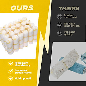 Leumoi 100 Pcs 6" x 1/2" Paint Roller High Density Microfiber Roller Refills Mini Paint Roller Covers Paint Brush Roller Short Nap Home Repair Tool Kits for Wall Cabinets House Painting (Yellow)