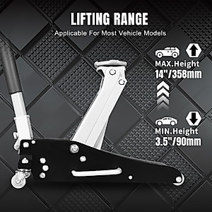 Torin TAM815016L Hydraulic Low Profile Aluminum and Steel Racing Floor Jack with Dual Piston Quick Lift Pump, 1.5 Ton (3,000 lb) Capacity, Black