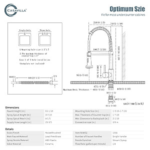 Kitchen Faucet, Commercial Kitchen Sink Faucets with Pull Down Sprayer, Stainless Steel Faucets for Kitchen Sinks, Dual Function Spray Head, Single Handle Spring Kitchen Faucets -Brushed Nickel