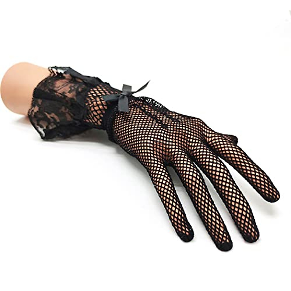 Latious Ladies Lace Gloves White Short Elegant Gloves Tea Party Courtesy Stretchy Summer Glove for Women and Girls (Black)