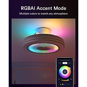 Lumary Smart WiFi & Bluetooth Ceiling Fan with RGBAI Light, 18 Inch, 6 Speeds, Reversible - Compatible with Alexa, Google Assistant, Remote Control