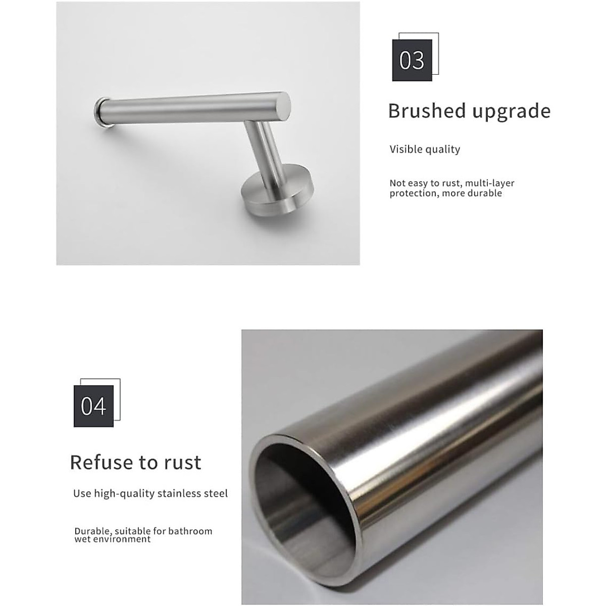 Bathroom Hardware Set Accessories Kit Brushed Stainless Steel Round Wall Rack Hand Bar Toilet Roll Paper Holder Robe Towel Hook,BG,Towel bar,60cm