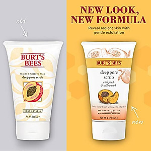 Burt's Bees Peach and Willow Bark Deep Pore Scrub, Exfoliating Facial Scrub, 4 Ounces (Pack of 3)