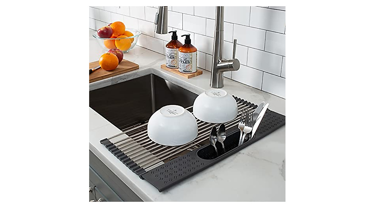 Space-Saving Kitchen Drying Rack with Utensil Holder