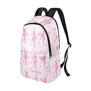 Ballerina Ballet Dancing Pink Flowers Personalized Backpack for Teen Boys Girls ,Custom Travel Backpack Bookbag Casual Bag with Name Gift, 11.8inch(L) x 5.51inch(W) x 17.72inch(H)