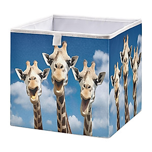 Kigai Funny Giraffes Cube Storage Bins - 11x11x11 in Large Foldable Cubes Organizer Storage Basket for Home Office, Nursery, Shelf, Closet