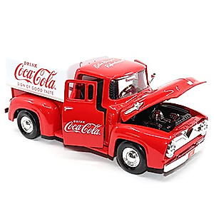 Motor city classics | Coca-Cola 1955 Ford F-100 with Tarpaulin | 1:24 Scale Model Diecast Collectible | 424050