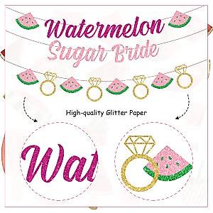 Summer Bachelorette Party Decorations, Pink Green Watermelon Sugar Bride Banner, Tropical Bridal Shower Party Decor Watermelon Garland for Bride Shower Engagement Wedding Party Supplies