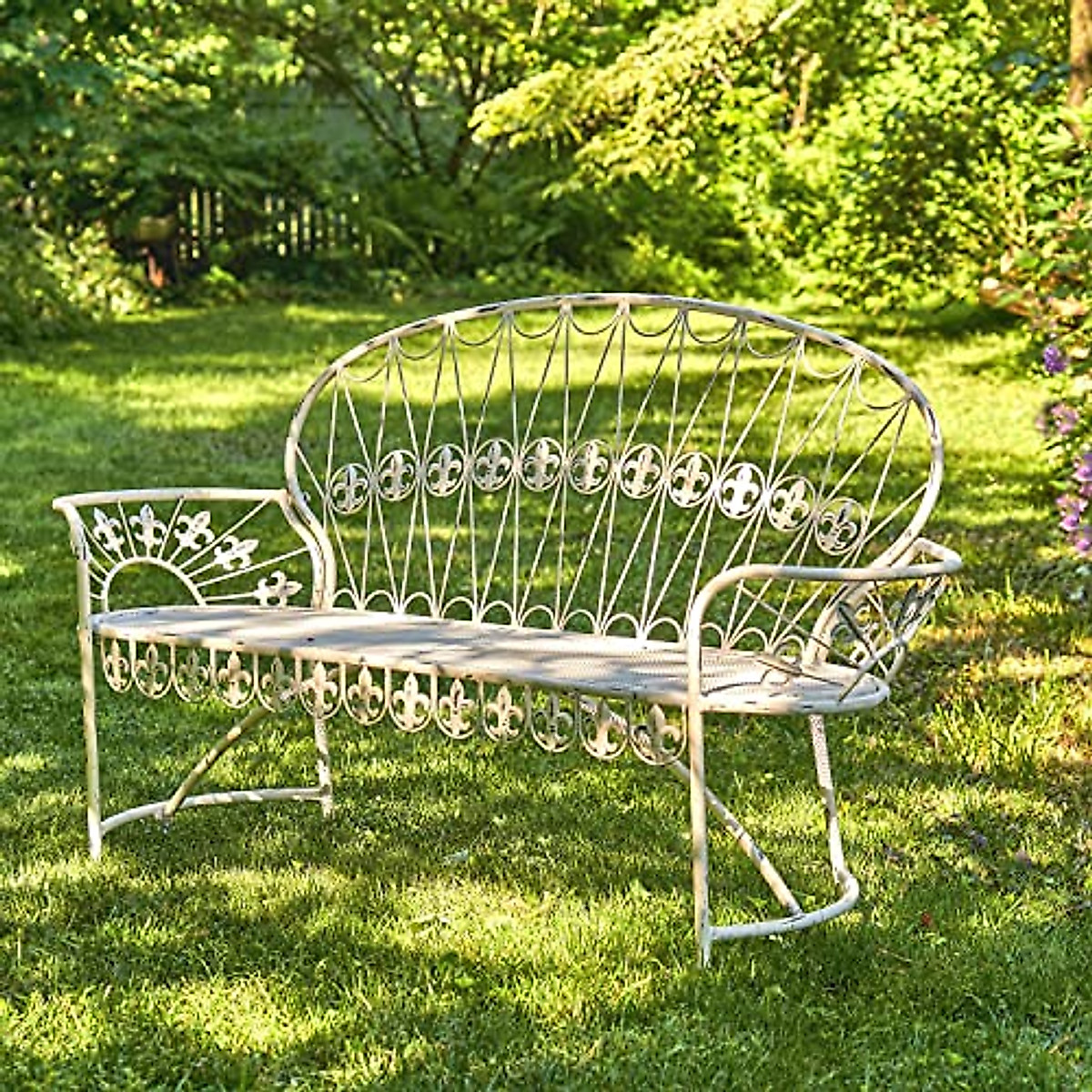 Zaer Ltd. 65" Long 3-Person Parisian Garden Bench with Curved Back Paris 1968" (Antique White)