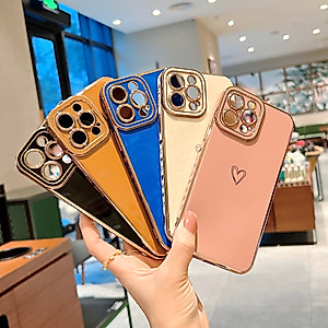 ROUTDOM Compatible with iPhone 12 Pro Max Case for Women Girls Aesthetic Cute Cool Luxury Trendy Gold Heart Design,Slim Thin Silicone Shockproof Protective Phone Cover for iPhone 12 Pro Max（Black）