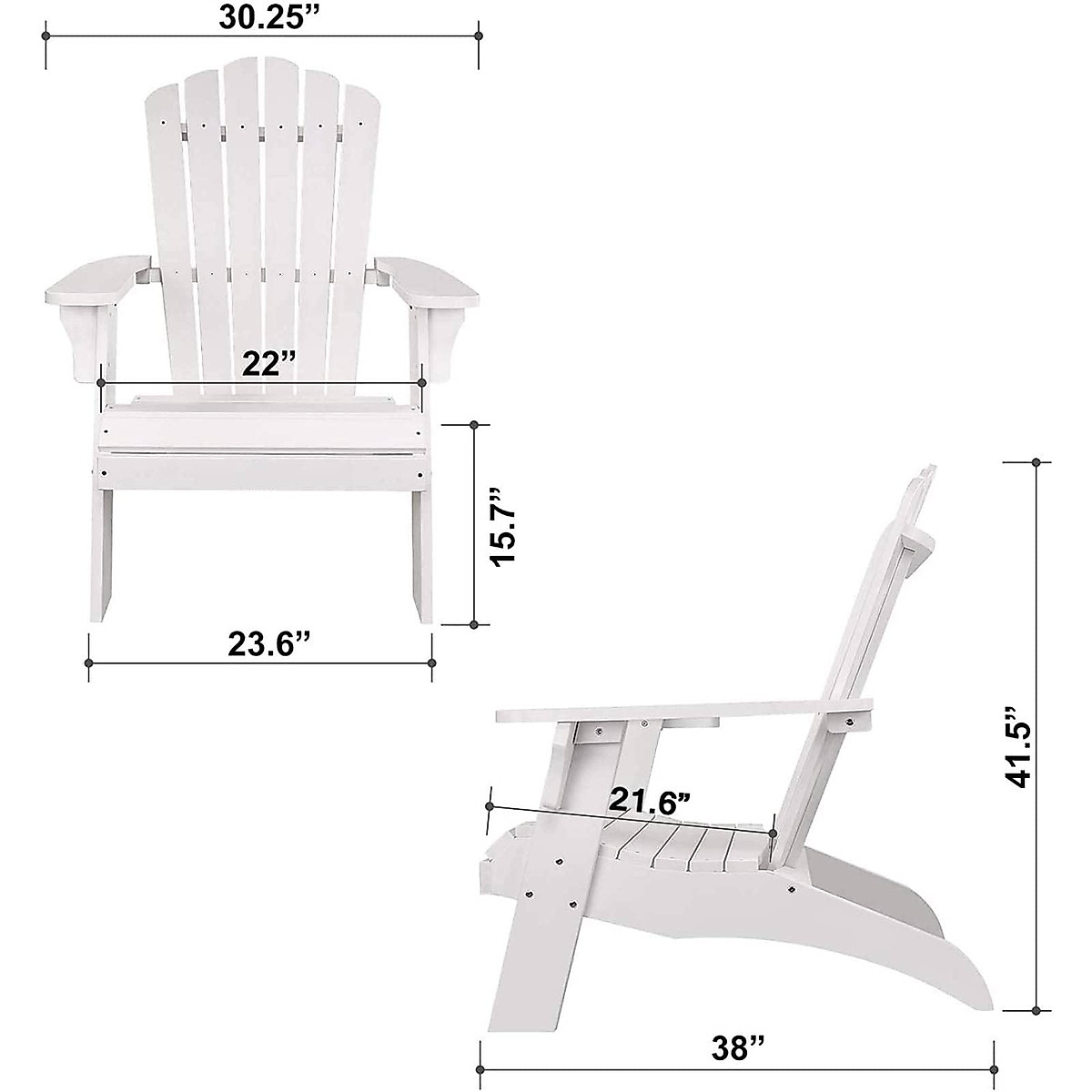 Hitwby Oversized Poly Lumber Adirondack Chair with Cup Holder, Fade-Resistant Lounge Chair with 350lbs Duty Rating, All-Weather Chair for Fire Pit & Garden, 38L 30.25W 41.5H (White) …
